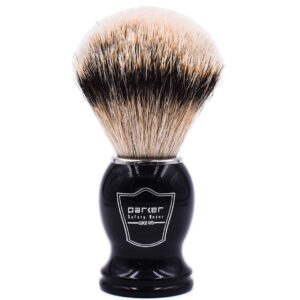 parker’s 100% silvertip badger bristle shave brush – brush stand included (black handle)