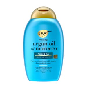 ogx renewing argan oil of morocco shampoo, 13 fl. oz - hydrating, moisturizing & damage repairing shampoo for dry, damaged hair, paraben & sulfate free surfactants