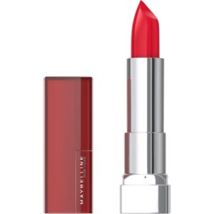 maybelline color sensational lipstick, lip makeup, cream finish, hydrating lipstick, nude, pink, red, plum lip color, red revolution, 0.15 oz; (packaging may vary)