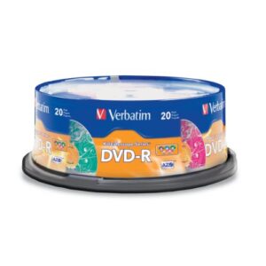 verbatim 97503 dvd-r 4.7gb 16x kaleidoscope recordable media disc - 20 disc spindle - assorted colors