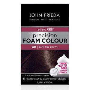 john frieda precision foam colour, dark red brown 4r, full-coverage hair color kit, anti-fade gray coverage, deep color saturation hair dye, 1 application