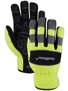 magid handmaster prograde plus synthetic suede high-visibility glove, 1 pair, 9/large, hi-viz black and yellow