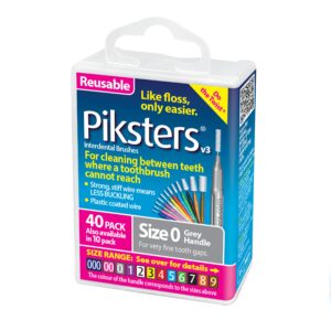 piksters interdental brushes, 40 pk, size 0, interdental tooth brush for very fine gaps, gum soft bristles for plaque removal, safe for braces