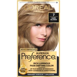 l'oreal paris superior preference fade-defying + shine permanent hair color, 7 dark blonde, pack of 1, hair dye