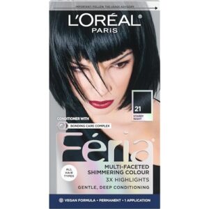 l'oreal paris feria multi-faceted shimmering permanent hair color, 21 starry night (bright black), pack of 1, hair dye