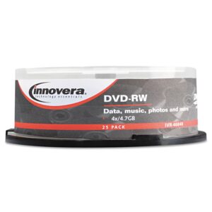 innovera dvd-rw rewriteable disc, 4.7 gb, 4x, spindle, silver, 25/pack