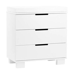 babyletto modo 3-drawer changer dresser with removable changing tray in white, greenguard gold certified