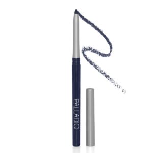 palladio retractable waterproof eyeliner, richly pigmented color and creamy, slip twist up pencil eye liner, smudge proof long lasting application, all day wear, no sharpener required, deep blue