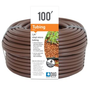 dig b38100 100’ ¼” vinyl tubing (.170 id x .250 od) | flexible, uv-resistant feeder line | ideal for drip emitters, micro-sprinklers in gardens, landscaping, irrigation projects (brown)