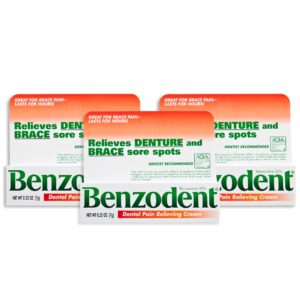 benzodent dental pain relieving cream for dentures and braces, 0.25 oz tube (pack of 3)