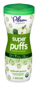 plum organics super puffs, organic baby puffs, apple with spinach, 1.5 oz