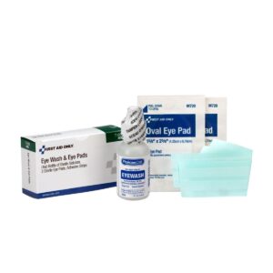 physicianscare 5-piece eye wash kit with oval eye pads, first aid adhesive strips & emergency eye rinse