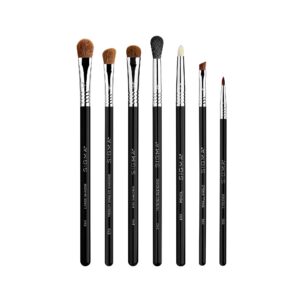 sigma beauty basic eye makeup brush set – classic eye makeup brushes with premium fibers and sleek, durable handles for eyeliner, eyeshadow, & eyebrows, includes 7 black makeup brushes