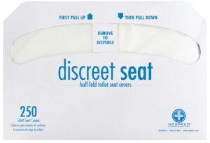 hospeco discreet seat half-fold toilet seat covers, 14.25 x 16.5, white, 250/pack, 20 packs/carton