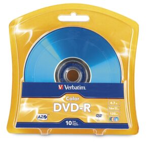 verbatim dvd-r 4.7gb 16x azo recordable media disc - 10 disc blister - assorted colors - 97513