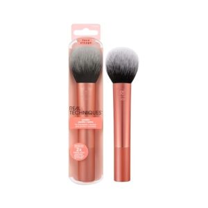 real techniques ultra plush powder makeup brush, for setting powder, bronzer, & blush, sheer, buildable coverage, large, fluffy powder brush, vegan, cruelty-free & synthetic bristles, 1 count