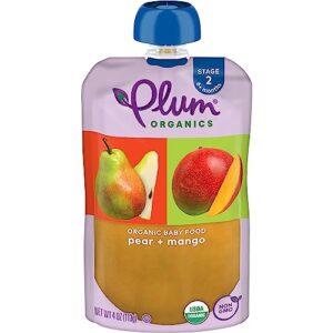 plum organics stage 2 organic baby food - pear and mango - 4 oz pouch - organic fruit and vegetable baby food pouch