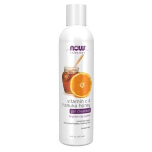 now foods solutions, vitamin c and manuka honey gel cleanser, brightening system, promotes healthy-looking skin, 8-ounce