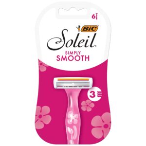 bic soleil simply smooth women's disposable razors, 3 blades with moisture strip for a silky smooth shave, 6-count