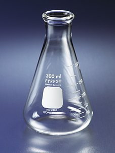 pyrex 250ml narrow mouth erlenmeyer flasks with heavy duty rim ,12/pk