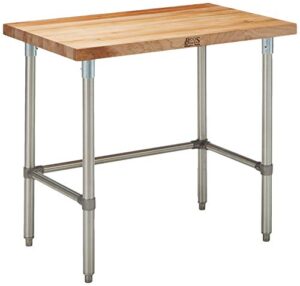 john boos snb08 maple top work table with stainless steel base and bracing, 48" long x 30" wide x 1-3/4" thick