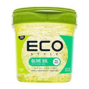 eco style ecoco style gel olive oil-100% pure olive oil-adds shine and tames split ends-weightless style-nourishes and repairs-adds moisture to the scalp-superior hold-healthy shine-16 oz