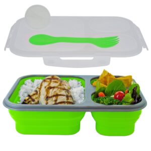 smart planet ec-34 large 3-compartment eco silicone collapsible meak kit lunch box, green