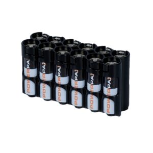 aa battery storage caddy by storacell, black, holds 12 batteries (not included)