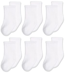 jefferies socks baby girls unisex newborn seamless sport half cushion crew socks 6 pack, white, 0-3 months us