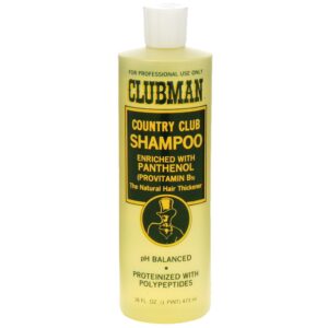 clubman country club shampoo, enriched with panthenol, the natural hair thickener, ph balanced, proteinized with polypeptides, 16 fl. oz.