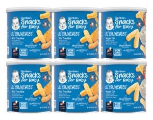 gerber snacks for baby lil’ crunchies baked grain snack (mild cheddar, veggie dip, pack of 6)