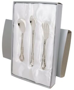 stephan baby keepsake 3 piece silver plated feeding set in satin-lined gift box