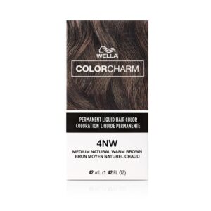 colorcharm permanent liquid hair color for gray coverage| 4nw med natural warm brown | 1.4 fl oz