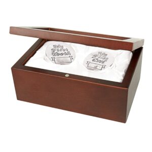 stephan baby satin-lined rosewood keepsake box with silver plated first tooth and first curl boxes