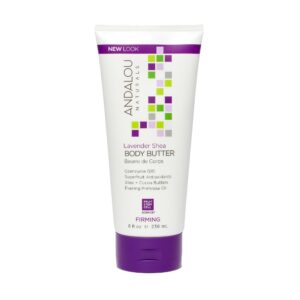 andalou naturals body butter, lavender firming cream,8 oz, shea butter, cocoa butter & primrose oil, body moisturizer for dry skin, vegan