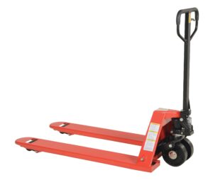 vestil pm5-2748-s full featured pallet truck with steel wheels, 5500 lbs capacity, 48" length x 27" width fork