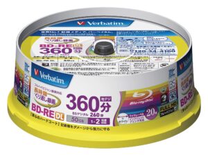 verbatim japan vbe260np20sv1 repeated recording blu-ray disc bd-re dl, 50 gb, 20 sheets, white printerable, single side, 2 layers, 1-2 time,