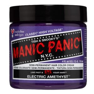 manic panic electric amethyst hair dye – classic high voltage - semi-permanent hair color - medium violet purple with blue undertones - vegan, ppd & ammonia-free - for coloring hair on women & men