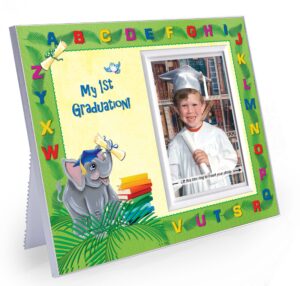 prek graduation kindergarten preschool graduation picture frame | colorful and fun | holds 3.5 x 5 photo | first graduation keepsake gift | innovative front-loading photo | elephants design