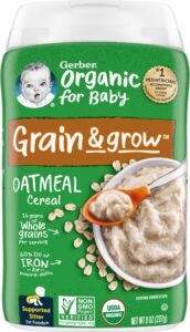 gerber organic for baby 1st foods grain & grow cereal, oatmeal cereal, made with whole grains & iron, usda organic & non-gmo 8 ounce (pack of 1)