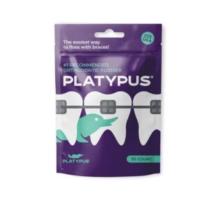 platypus orthodontic flossers for braces, 30 count (pack of 1), ortho picks for adults & kids, fits under arch wire, non-damaging, encourage flossing habits