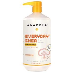 alaffia everyday shea conditioner, moisturizes, restores and protects. made with fair trade shea butter, cruelty free, no parabens, vegan, unscented 32 fl oz