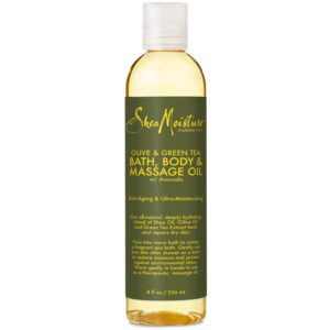 sheamoisture massage oil - olive & green tea with avocado oil, deeply moisturizing bath & body massage oils for dry skin, 8 fl oz