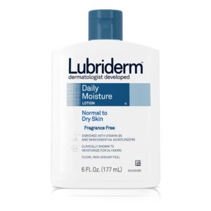 lubriderm fragrance free daily moisture lotion + pro-ceramide, shea butter & glycerin, face, hand & body lotion for sensitive skin, hydrating lotion for healthier-looking skin, 6 fl. oz, 6 pack