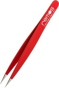 remos splinter tweezers stainless steel [3.75"/ 9.5 cm]fine tip red