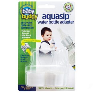 baby buddy aquasip silicone water bottle spout adapter, spill proof, reusable, and bpa free, white, 2 pack