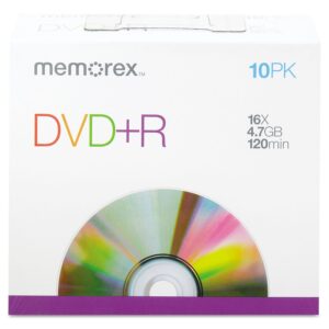 dvd discs, 4.7gb, 16x, w/slim jewel cases, silver, 10/pack 10 cds in jewel cases