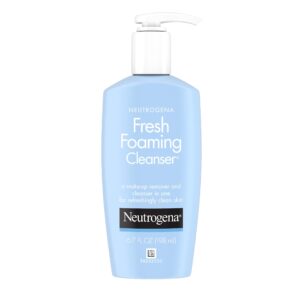 neutrogena fresh foaming gentle daily facial cleanser & makeup remover, soap free, removes dirt, oil & waterproof makeup, non-comedogenic & hypoallergenic, 6.7 fl. oz