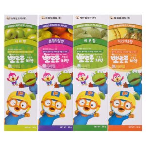 pororo kids whitening sensitive toothpaste - cavity protection low fluoride oral care with 4 fruit flavors, improving gum health, removing plaque to strengthen enamel 90g/3.17 oz (mixed fruits)