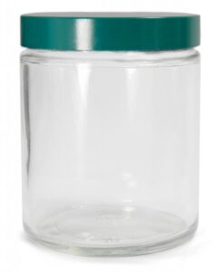 qorpak glc-01634 clear glass round 120ml type iii straight sided jar, with green thermoset f217 and ptfe lined cap (case of 24)